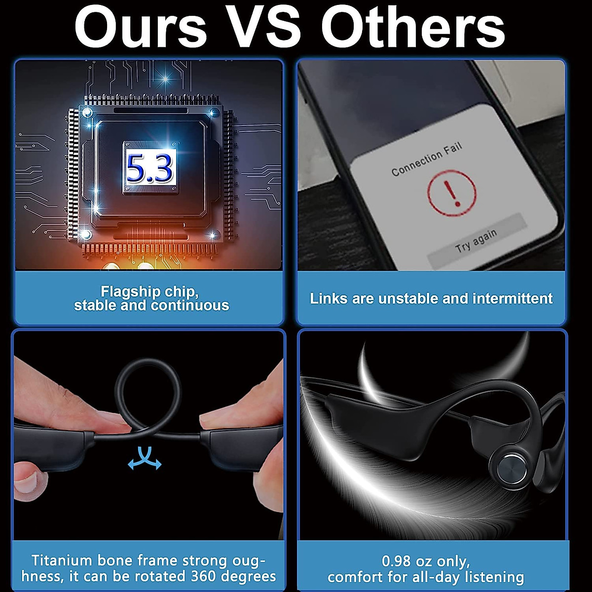 KOLORFARM Wireless Bone Conduction Headphones with Mic, Open Ear Headphones Bluetooth 5.3 Sports Headset with Up to 8 Hours Playtime, IP56 Sweatproof Certified for Running Hiking Driving Workouts