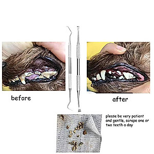 wzhe Dog Tooth Scaler and Scraper - 2 Pack Upgrade Pet Tarter Remover with Different Angles Double Head, Stainless Steel Teeth Cleaning Tools for Dogs