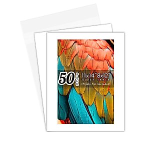 50 set of 11x14 White Photo Mats for 8x12 + backing + bags