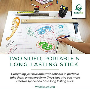 Dry Erase White Board Sheets 2x3 feet | GeckoPadz Static Cling On Any Surface Without Adhesive | Great for Home Office and Teacher Supplies | 20 Whiteboard Sheets Per Roll