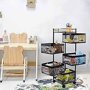 Rotating Kitchen Storage Shelf Rack, Multi-Layer Rotating Organizer Storage Basket, Floor-Standing Rolling Rack Multifunctional Household Shelf for Kitchen,Bedroom,Bathroom,Living Room(5-Tier,37in)