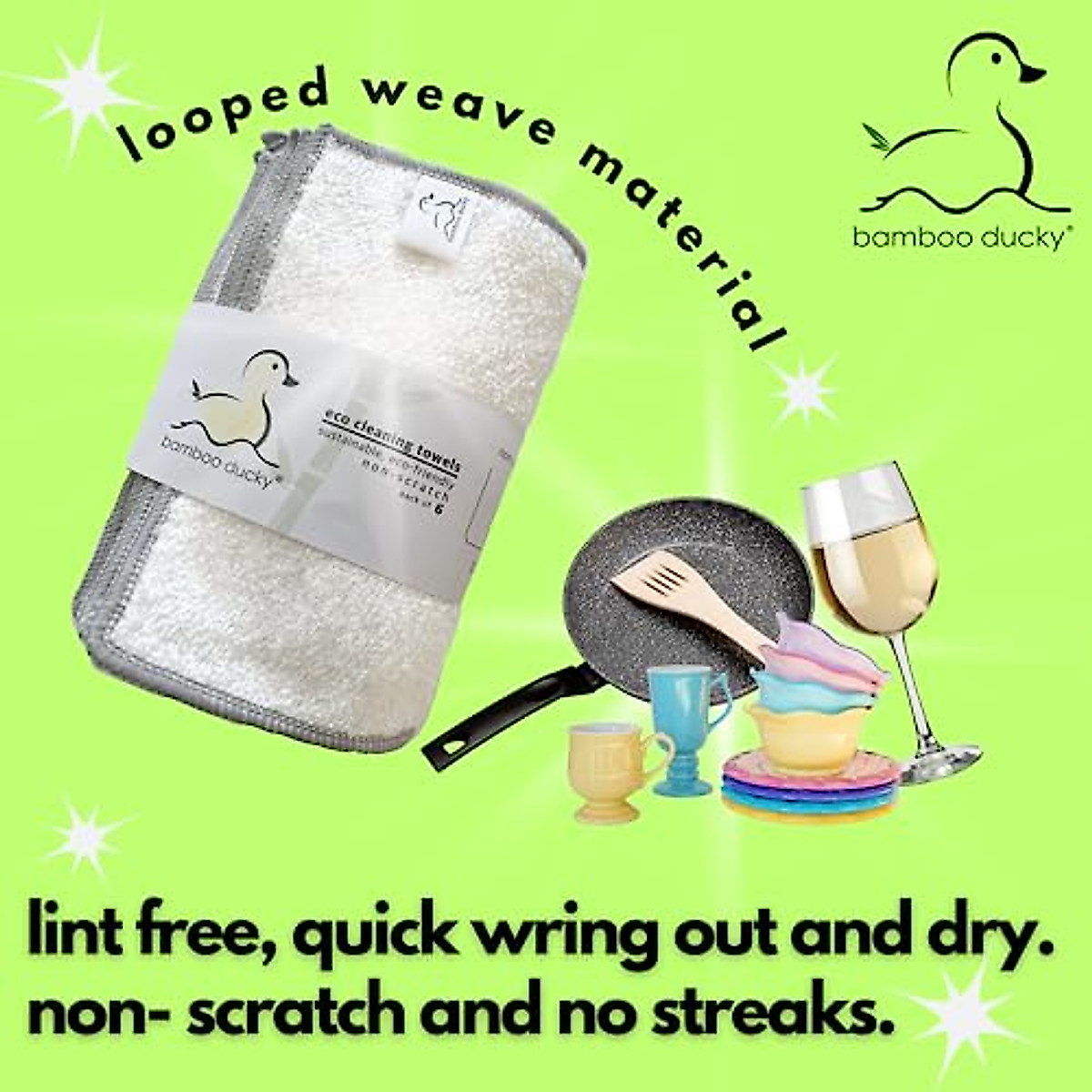 Bamboo Dish Cloths, Eco-Friendly,Non-Scratch,Lint-Free,Quick-Dry,Re-Usable,CleaningTowel Pack of 6 (Medium Ducky 9x7inch, Modern Grey/White)