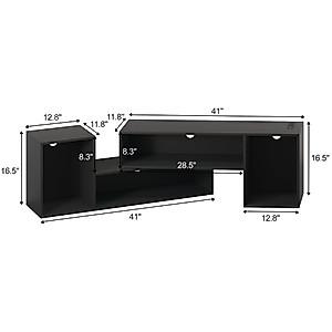 ANTISTA TV Stand, Deformable TV Stand with LED Light & Power Outlets, Modern Entertainment Center with Storage Shelves for 55/60/65/70 inch TV, 2 PCS Gaming Media Console for Bedroom, Black