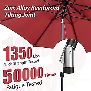 Tempera 9' Outdoor Market Patio Table Umbrella with Auto Tilt and Crank,Large Sun Umbrella with Sturdy Pole&Fade resistant canopy,Easy to set,Rust Red