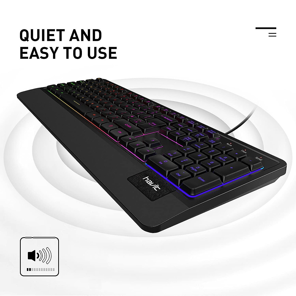 havit USB Wired Keyboard, Quiet LED Backlit Computer Keyboard Ergonomic Rainbow Gaming Keyboards with Wrist Rest for Office PC Desktop Laptop Game, 105 Keys UK Layout