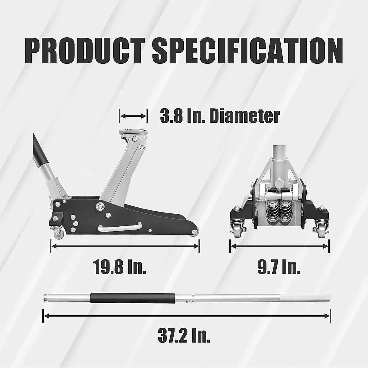 Torin TAM815016L Hydraulic Low Profile Aluminum and Steel Racing Floor Jack with Dual Piston Quick Lift Pump, 1.5 Ton (3,000 lb) Capacity, Black
