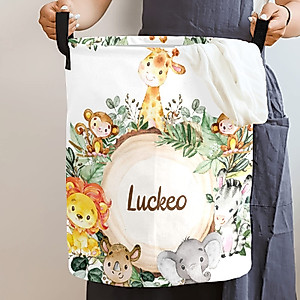 Safari Jungle Animals Personalized Laundry Basket Clothes Hamper Storage Handle Waterproof, Custom Collapsible Large Capacity , for Bedroom Bathroom Toy Decoration
