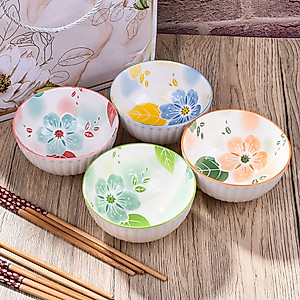 Ceramic Rice Bowl with Chopsticks Set of 4,A Good Gift for Friend and Family (LH)