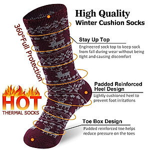 Sunew Heavy Thermal Socks, Arctic Cold Weather Outdoor Warm Thick Heated Trapping Skiers Hikers Boots Socks Womens, Winter Soft Indoor Fur Lining Vintage Sleeping Slipper Socks, 2 Pack Crimson Medium