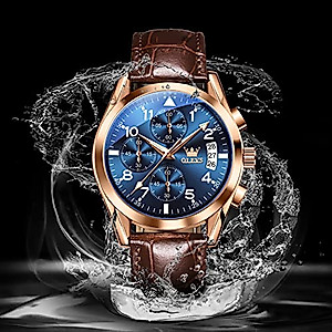 OLEVS Men's Wrist Watches, Waterproof Chronograph Quartz Sportes Men Watch for Father Husband Boyfriend Son Father's Day Gifts, Blue Dial, ROUND, Business