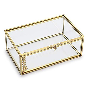 Hipiwe Vintage Glass Keepsake Box, Rectangle Jewelry Display Organizer Box Vanity Lidded Box Home Decor Accent Decorative Box for Storage Trinket Rings Bracelet