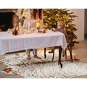 Guyi Rare Faux Cowhide Rug 8X6 ft Large Cowhide Modern Cow Rug Tan Area Rugs for Living Room Bedroom Dinning Room Animal Print Rug