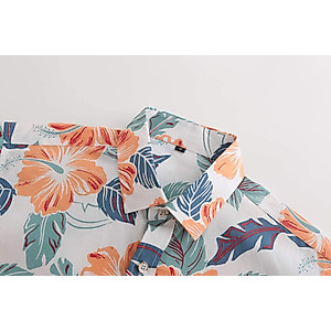 Dioufond Men Hawaian Shirts Short Sleeve Aloha Hawaii Tropical Shirt White Hawaiian L