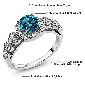 Gem Stone King 925 Sterling Silver London Blue Topaz Engagement Ring For Women (1.07 Cttw, Gemstone Birthstone, Available In Size 5, 6, 7, 8, 9)