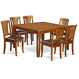 East West Furniture PFAV7-SBR-LC Dining Set, Faux Leather Seat