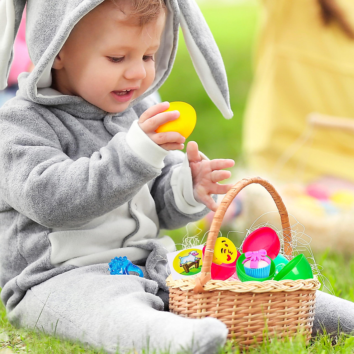 100-Pcs Easter Eggs with Toys Inside I Prefilled Easter Eggs Includes Slap Bracelets, Sticky Hands, Light Up Rings & More I Plastic Easter Egg Fillers for Your Easter Egg Hunt Bulk Easter Party Favors