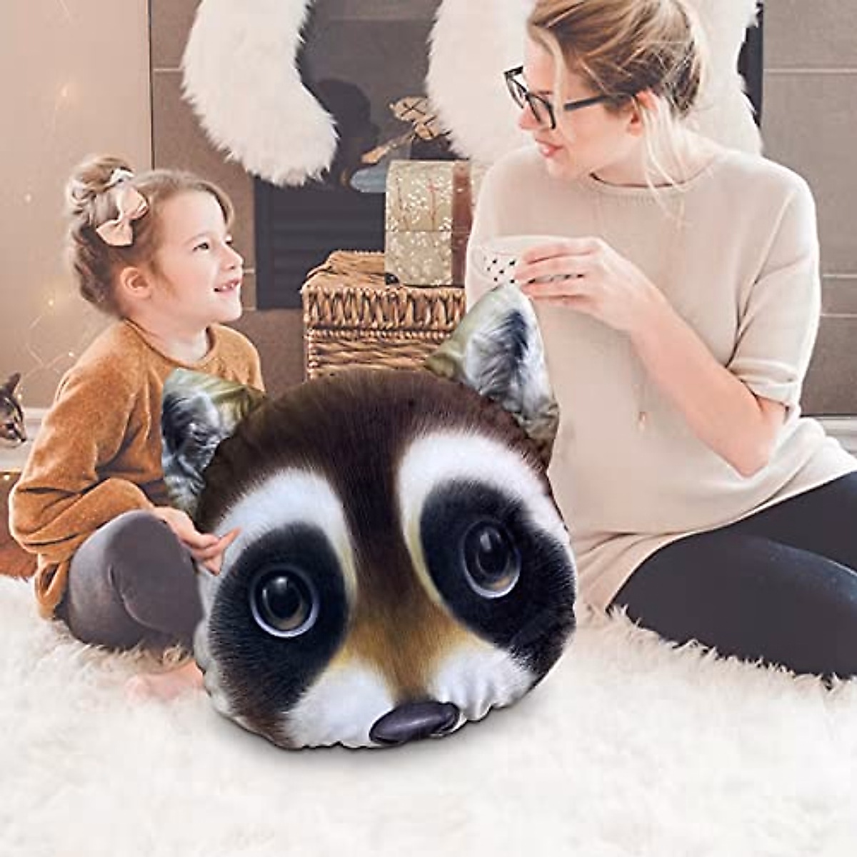 L.F.Z Cute Dog Face Pillow Plush Fun Pillows Soft Outdoor Pillows Personalized Sofa Backrest Pillow(Raccoon)