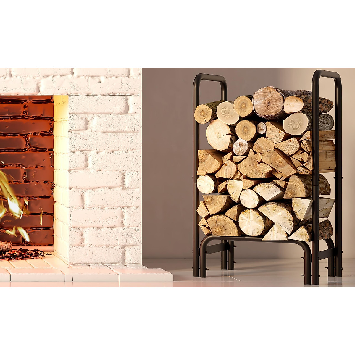 Fire Beauty Firewood Rack Log Holder,Log Storage Holder,Storage Rack,Firewood Stacker for Fireplace Indoor Outdoor(Small)