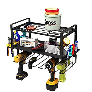 Power Tool Organizer Wall Mount, Drill Holder Wall Mount, Heavy Duty Power Tool Storage Rack, Floating Tool Shelf for Power Tools Cordless Drill Charging Station, Black