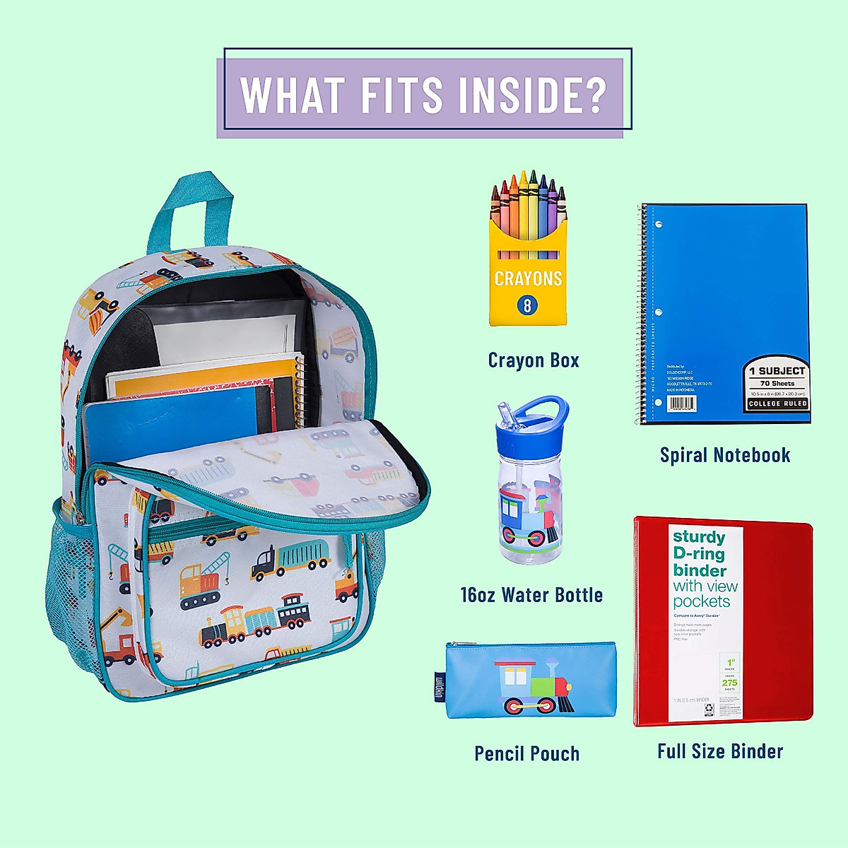 Wildkin Day2Day Backpack, Lunch Box Bag with Nap Mat Bundle (Modern Construction)