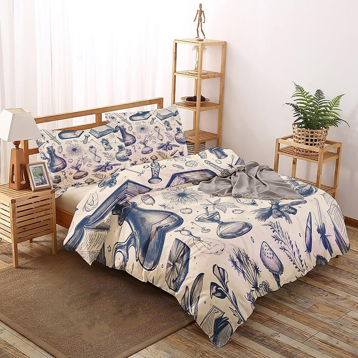 PolXmyxor Magical Potion Twin Duvet Cover, Floral Pattern Bedding 3 Pieces, Spooky Gothic Comforter Cover, Soft Microfiber Duvet Cover Set, with Zipper and 2 Pillow Shams, 68"x90"