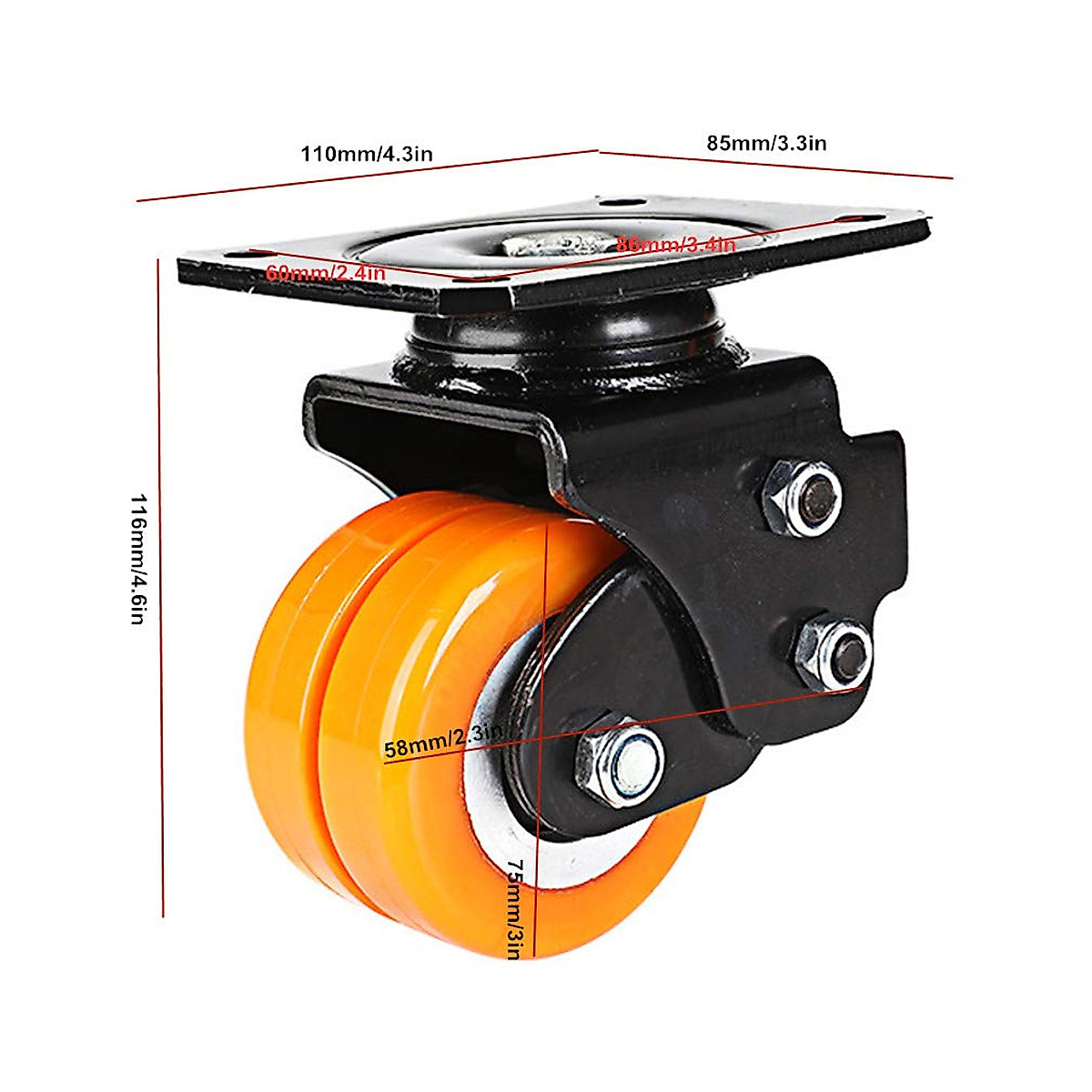 Chair Castors,Swivel Caster Wheels,Yellow Swivel Gate Wheel Polyurethane Plate Caster Fence Hardware,Heavy Duty Double Wheel,Scalable Double Spring Loaded,Secondary Shock Absorption,Plane Bearing,for