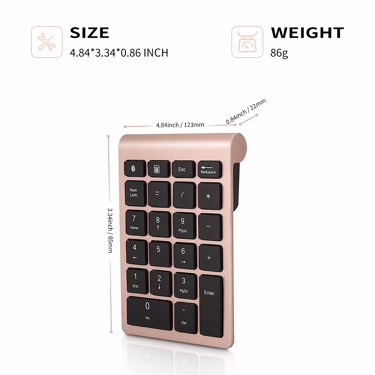 Jopwkuin Bluetooth Number Pad, 22 Keys Number Keypad with Shortcut Key, 10Keys Portable Financial Accounting Number Pad, Bluetooth 5.0 Numeric Keyboard for Laptop, PC, Desktop, Pad(Rose
