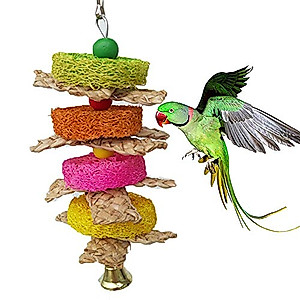 ELPAIOS Parrot Toy Wooden Beads Maize Peel Loofah Bell Parrot Molar Chew Bite Hanging Birds Pet Toy Pet Bird Toy, Cage Decor Random Color