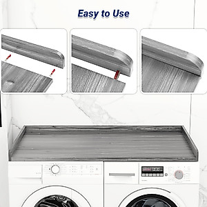 Neoaider Washer Dryer Countertop 54" L x 27.5" W, Laundry Countertop with 2" Safety Edge Rails, Seamless Laundry Topper for Washer and Dryer Suitable for Laundry Room Organization-Gray
