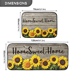 Sunflowers Wooden Kitchen Rugs Non-Slip Fall Kitchen Mat for Floor Farmhouse Kitchen Decor Accessories 2 PCS Comfort Foam Rug Doormats Standing Mat
