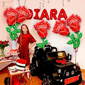 Katchon, Giant Rose Balloons 37 Inch - Pack of 6 | Rose Foil Balloons, Flower Shaped Balloons | Rose Shaped Balloons, Romantic Decorations Special Night | Happy Birthday Balloons Red Rose Balloons