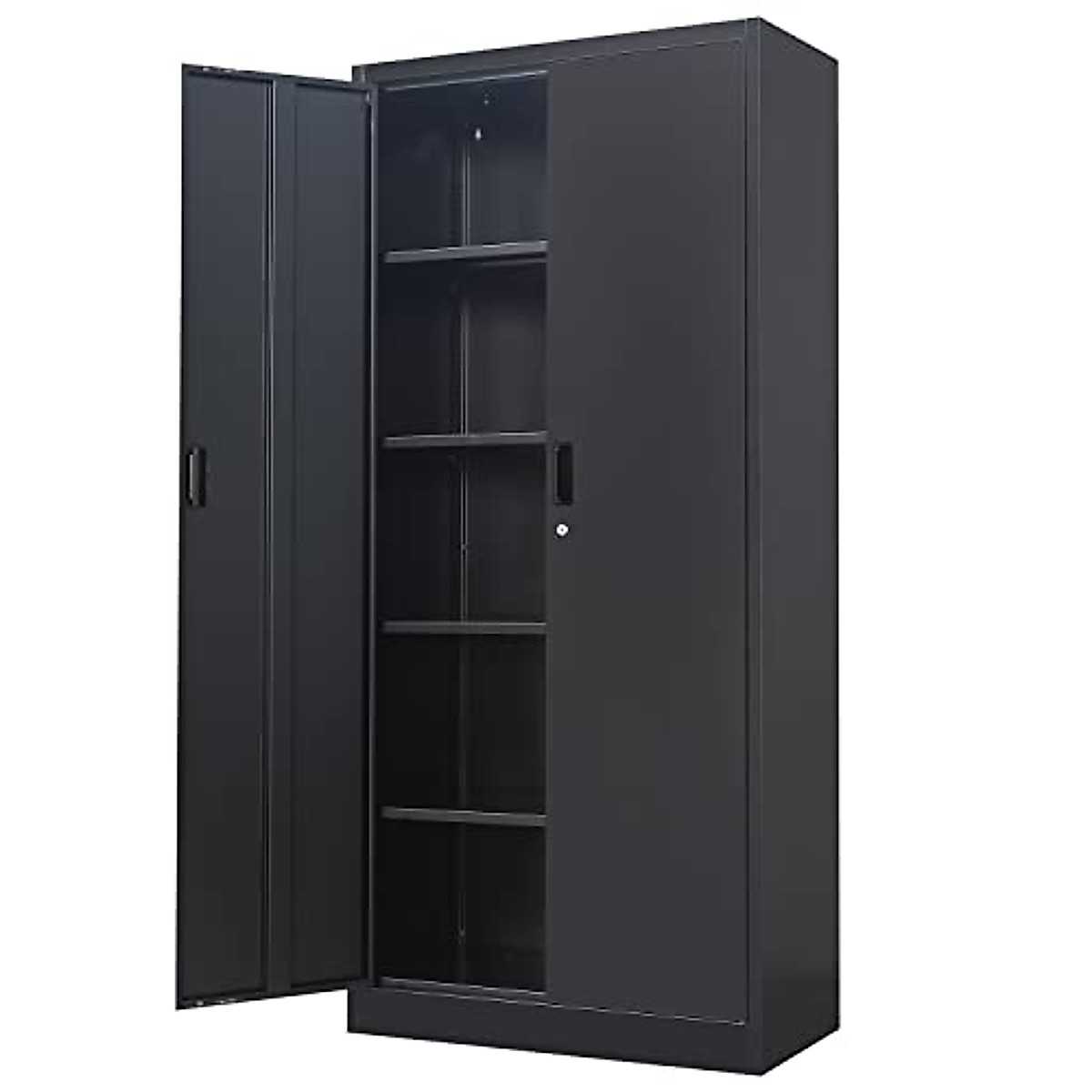 Metal Storage Cabinets with Locking Doors and Adjustable Shelves, Steel Storage Cabinet for Garage, Office, Classroom - Black