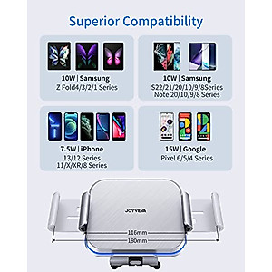 JOYVEVA Dual Coil Wireless Car Charger for Galaxy Z Fold 4/3, Fast Charging Phone Holder for Galaxy Z Fold 2, Landscape Mobile Phone Mount for Galaxy Z Fold (Steel Gray)