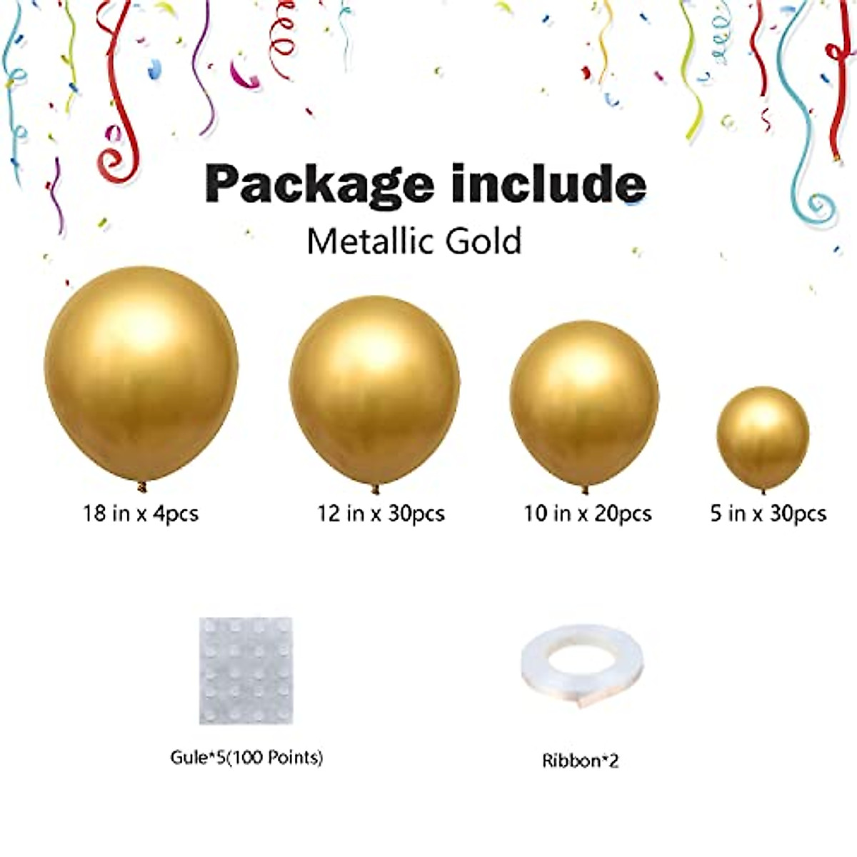 AobkDeco Gold Balloons 84PCS Gold Balloons Garland Arch Kit 5/10/12/18 Inch Different Sizes Metallic Gold Latex Balloons for Golden Theme Party Graduation Birthday Wedding Anniversary Decorations