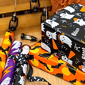 MAYPLUSS Wrapping Paper Roll - Mini Roll - 17 inch X 120 inch Per roll - 3 Different Halloween Party Gift Wrap(42.3 sq.ft.ttl)