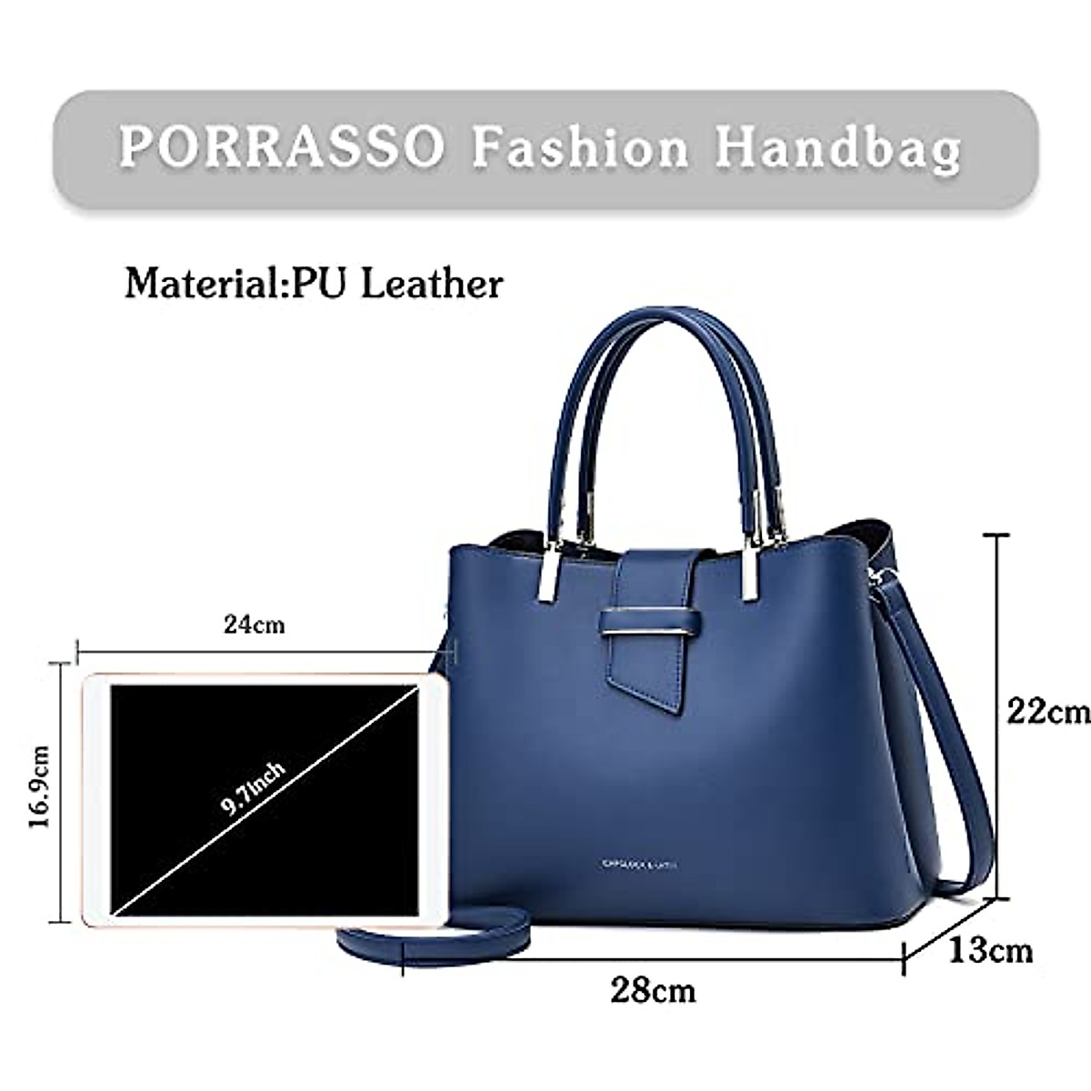 PORRASSO Fashion Handbag Purses Women Top-Handle Bags Ladies Crossbody Bag Satchel PU Leather Shoulder Tote Bags Blue