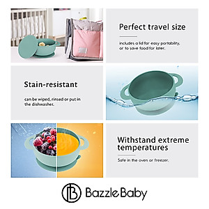 Bazzle Baby Silicone Suction Bowls with Suction Lid and Spoon 3-piece set BPA Free Silicone | Perfect for 4-36 Months