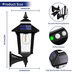 Dibaful 2 Pack Solar Sconce Lights Outdoor, Retro Style IP65 Waterproof Motion Sensor Solar Wall Lights, Wireless 3500k Three Induction Lighting Mode Outdoor Wall Lantern for Garden,Shed,Porch