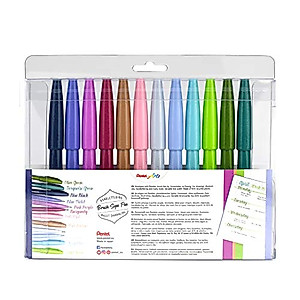Pentel Brush Sign Pen SES15C-12 Fibre-Tip Pen 12 assorted colours