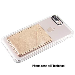 Obbii Iridescent Pink PU Leather Card Holder for Back of Phone With 3M Adhesive Stick-on Credit Card Wallet Pockets for iPhone and Android Smartphones (fit for 4.7 inches or above) (Gold)