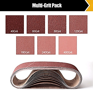 Boshcraft 21 Pack 3 x 21 Inch Sanding Belts, 3x21 Belt Sander Sanding Belts 40/60/80/120/180/240/400 Grits Assortment Sanding Belt for Belt Sander Knife Sharpening Woodworking Metal Polishing
