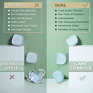 Silicone Retainer Case with Lanyard Slim Cute Retainer Holder Dental Thin Container Braces Case for Girl Women Kids Men Travel Partial Denture Night Mouth Guard Aligner Case(Light Blue)