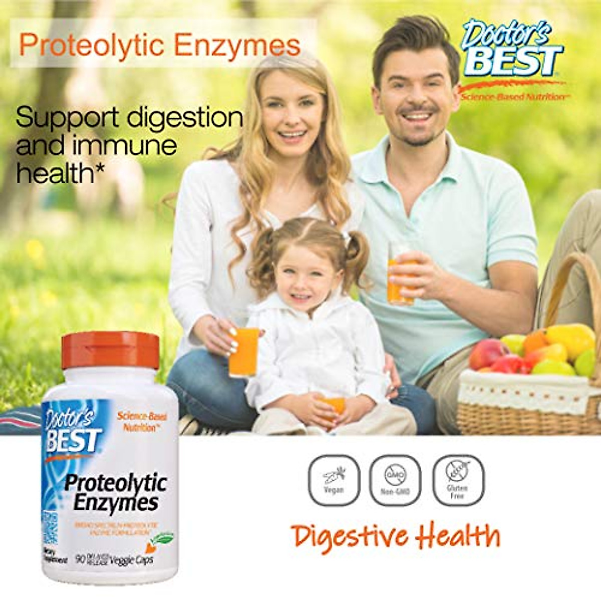Doctor's Best Proteolytic enzymes, Digestion, Muscle, Joint, Non-GMO, Gluten Free, Vegetarian, 90 Veggie Caps