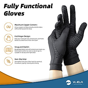 Vlela Arthritis Gloves Full Finger Copper Compression Gloves For Carpal Tunnel, Hand Pain,Fit for Men Women