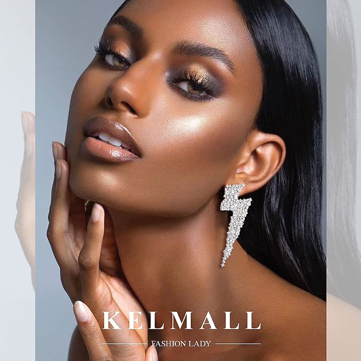 KELMALL Crystal Lightning Bolt Dangle Earrings for Women - Flash Statement Earrings, Trendy Sparkly Drop Jewelry