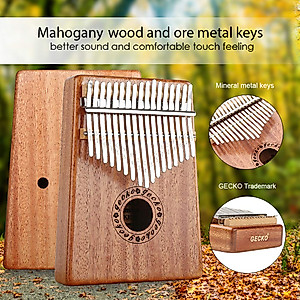 TONGYONG Gecko Kalimba Thumb Piano 17 Keys, Mahogany Wood Portable Mbira Sanza Finger Piano Mini, with Tune Hammer and Songbook, Musical Inruments for Kids Adult Beginners