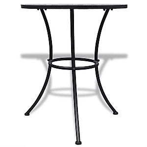 ShopHome Round Side Table | Mosaic Indoor Outdoor Black Iron Accent Small Patio Printed Glass for Garden, Yard or Lawn| Plant Stand |Terracotta, 23.6 x 27.6 inch