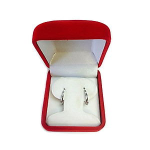 10k White Gold Shiny Diamond Cut Round Hoop Earrings, Diameter 15mm