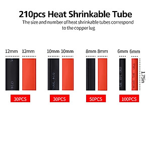 Cable Lug Crimping Tool with 170pcs Copper Wire Lugs and 210pcs Heat Shrinkable Tube, Wire Crimping Tool for AWG 10-1/0 Electrical Lug Crimper, with Cable Cutter