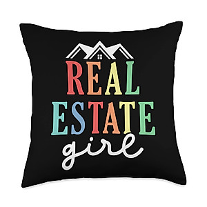 Object Seller Mortgage Business Building Gift Real Estate Agent Girl Realtor House Property Apartment Rent Throw Pillow, 18x18, Multicolor